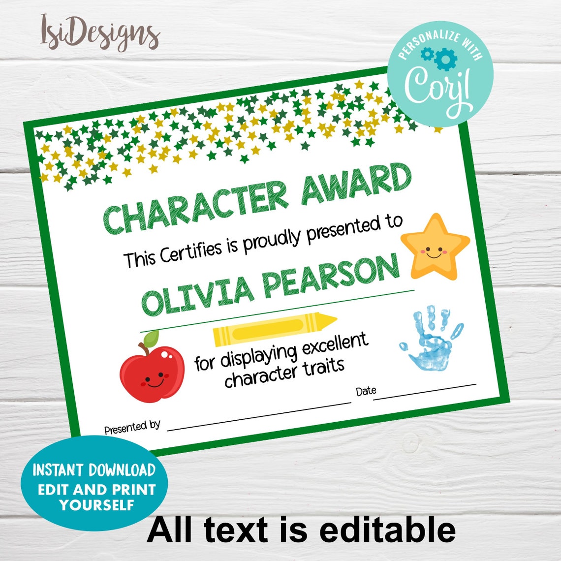 Editable Positive Character Trait Award Instant Download - Etsy