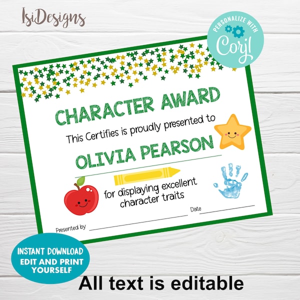 Character Certificate - Etsy