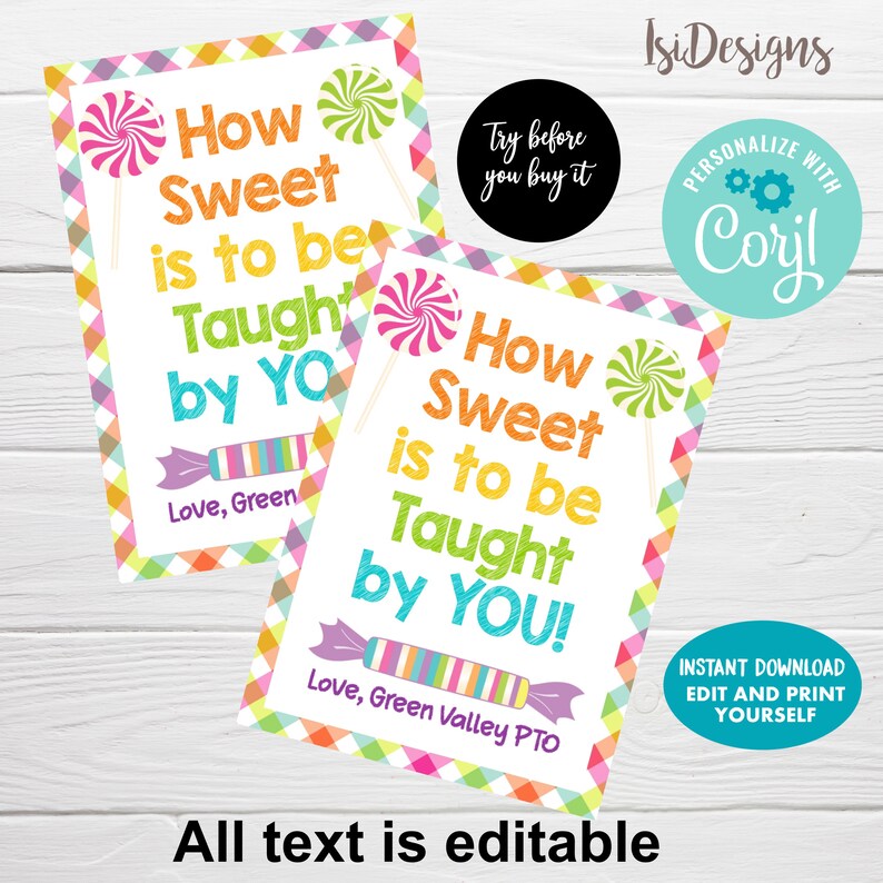 How Sweet It is to Be Taught by You Appreciation Gift Tag - Etsy