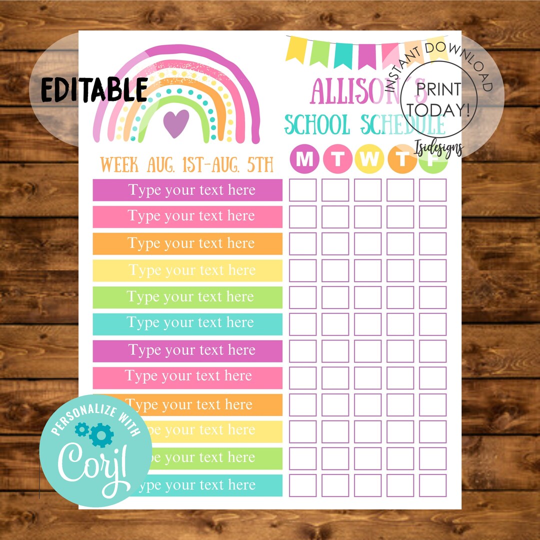 Homeschool Rainbow Editable Schedule, Daily Routine Printable Chart ...