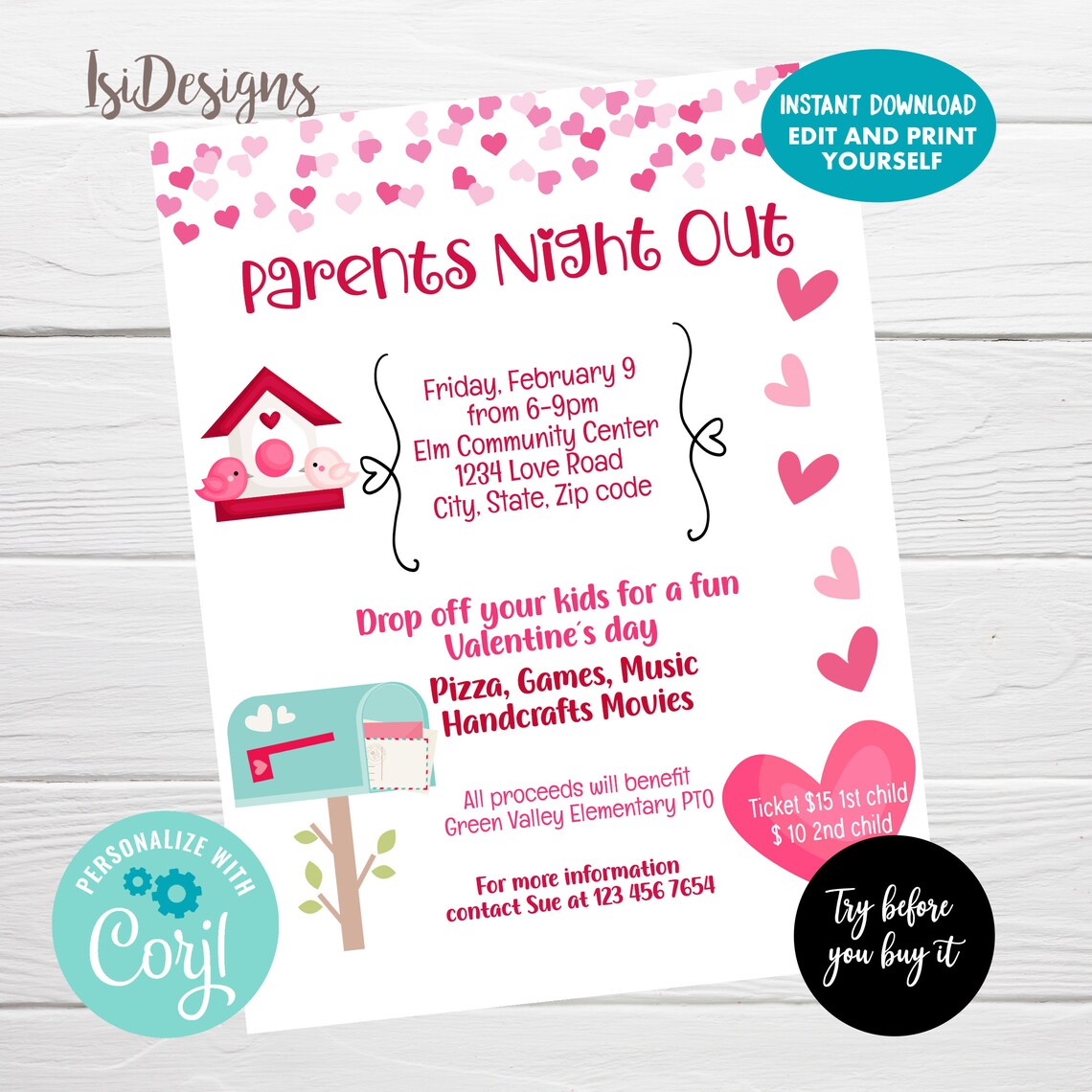 EDITABLE Parents Night Out Flyer February PTA / PTO | Etsy