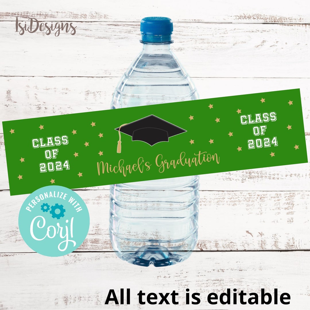 Graduation Party Water Bottle Labels, Editable Graduation Favor Label ...