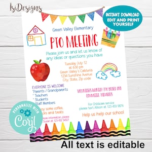 PTA/PTO Meeting Flyer Editable Template, Instant Download, School ...