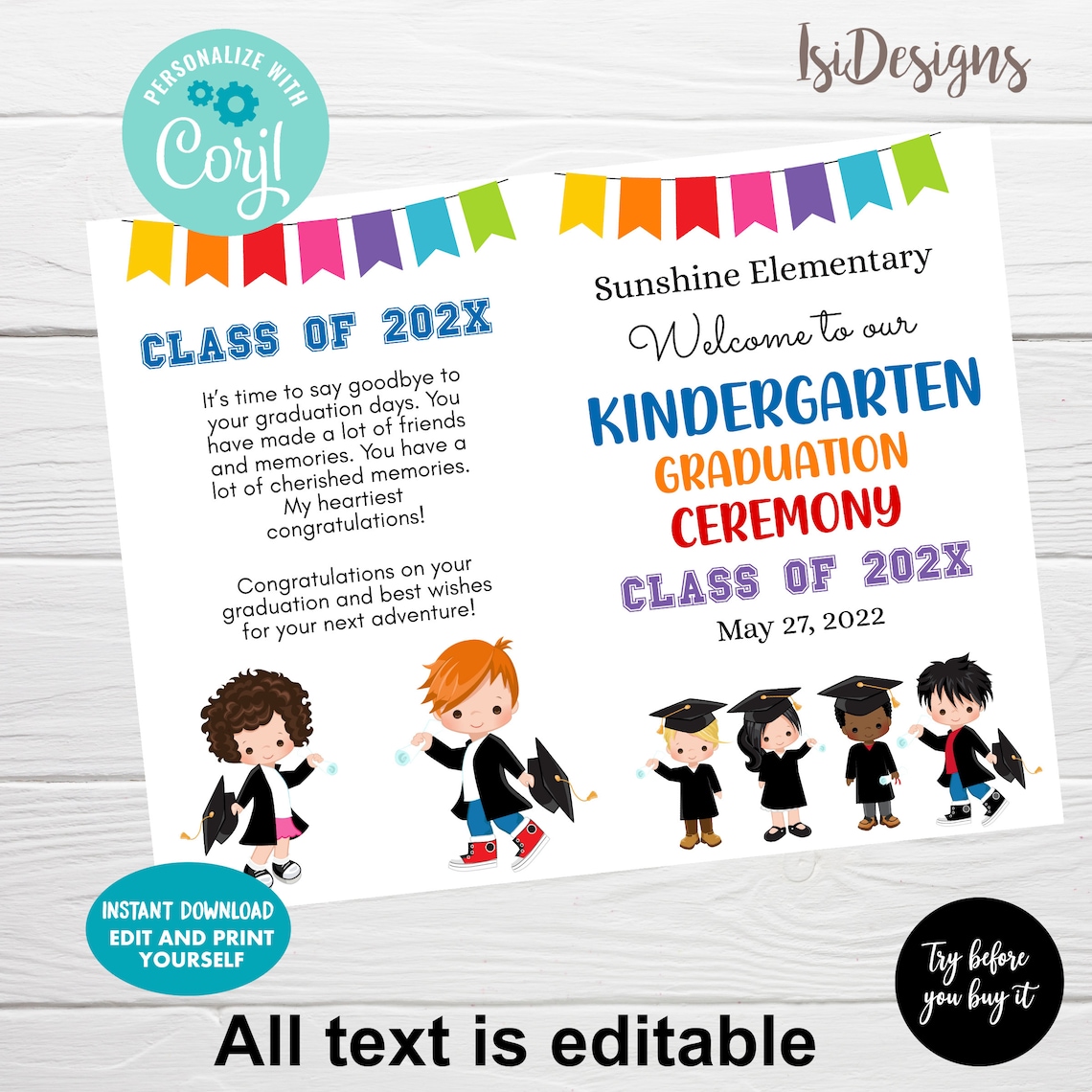 Editable Kindergarten Graduation Ceremony Program Preschool - Etsy