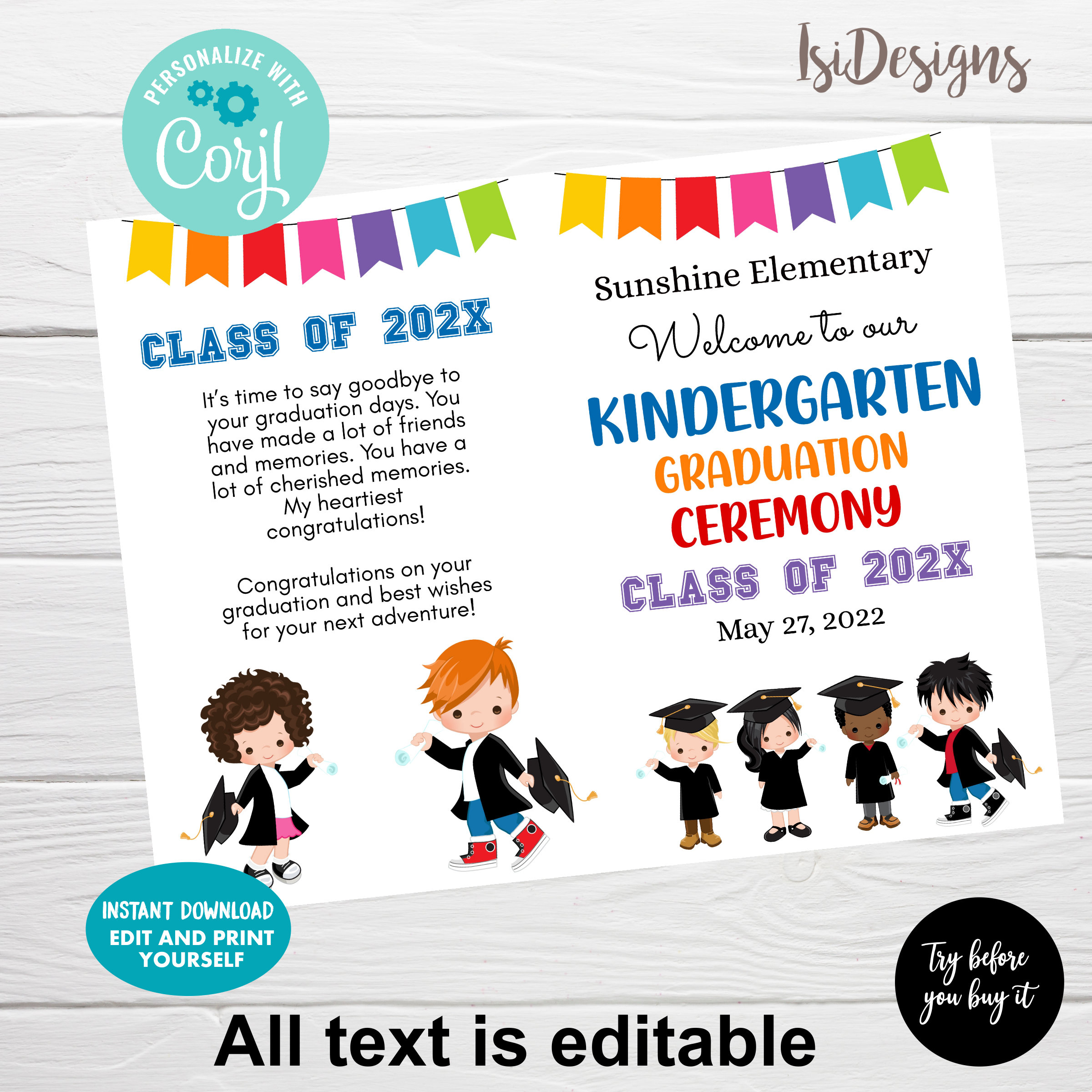 Editable Kindergarten Graduation Ceremony Program, Preschool Graduation ...