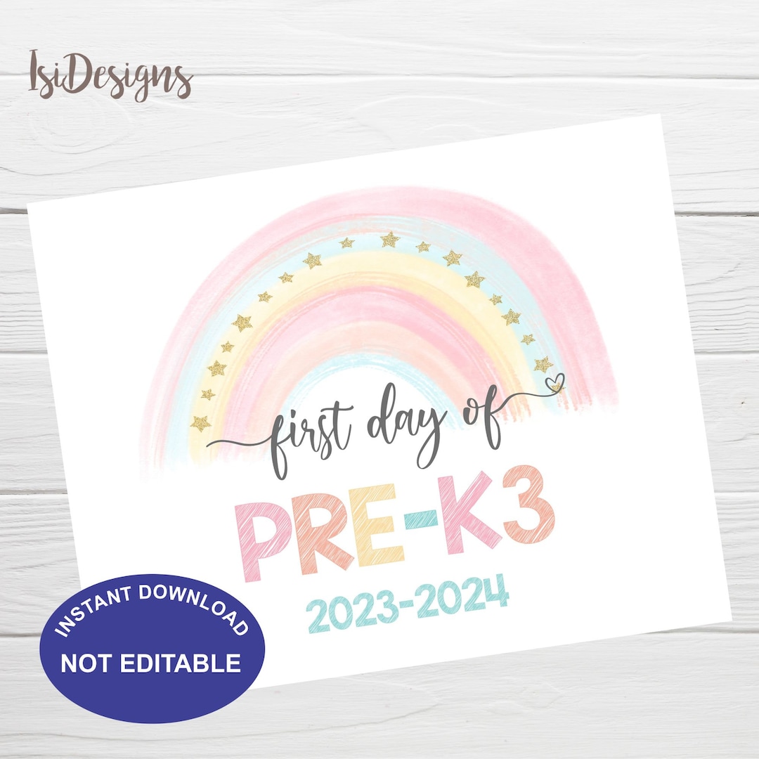 Boho Rainbow Pre-k3 Sign First Day of Preschool Girl Sign - Etsy