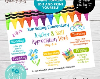 Teacher & Staff Appreciation Week Flyer, Instant Download, Editable ...