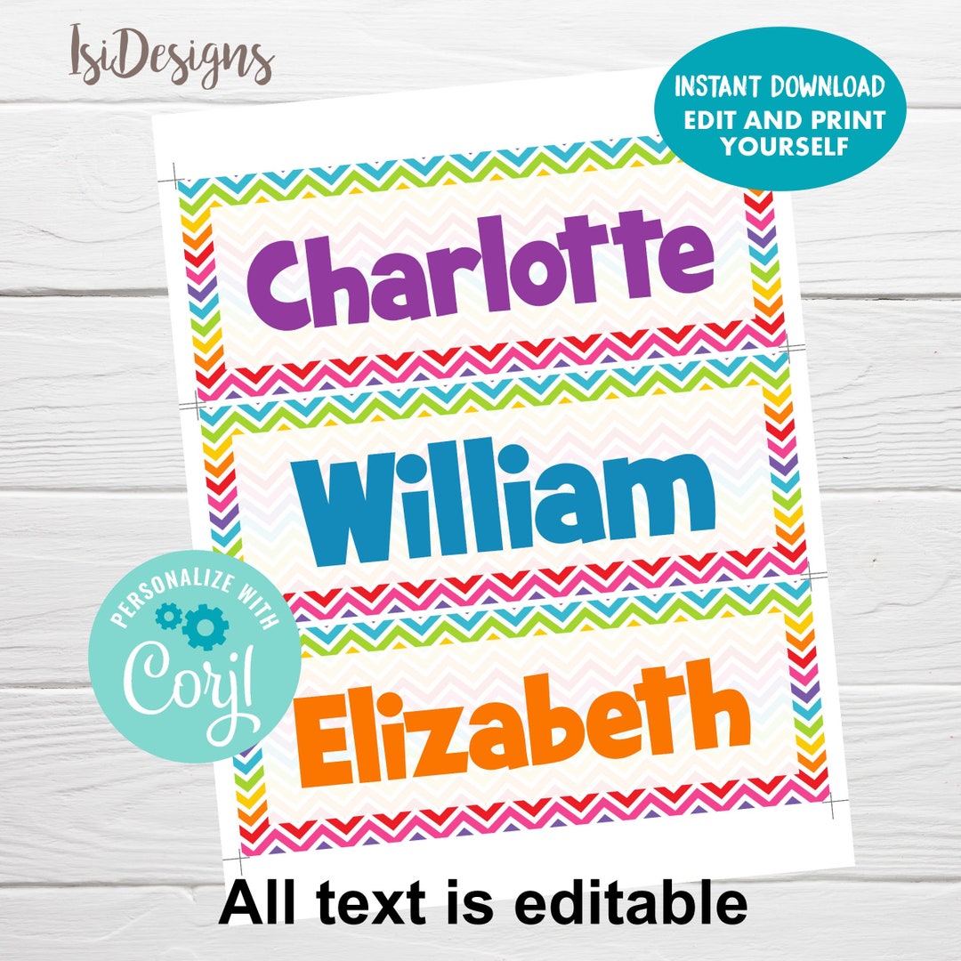 Desk Name Labels, Classroom Editable Name Labels, Instant Download ...