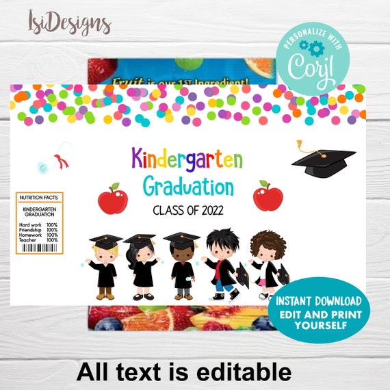 Kindergarten Fruit Snack Labels, Graduation Editable Snack Wrapper ...