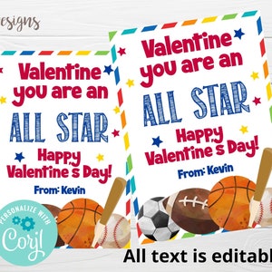 Valentine's Day Printable Sports Tag, Editable All Star Friend ...
