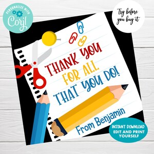 Teacher Appreciation Gift Tags, Thank You for All That You Do Editable ...