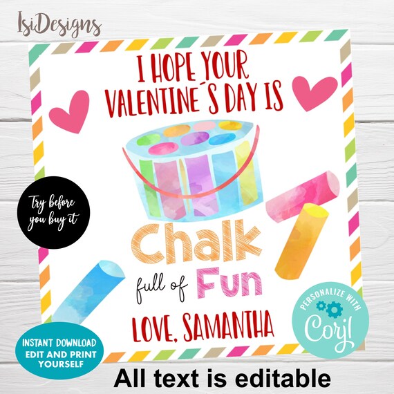 Valentine's Day Chalk Gift Tags Chalk Full of Fun | Etsy