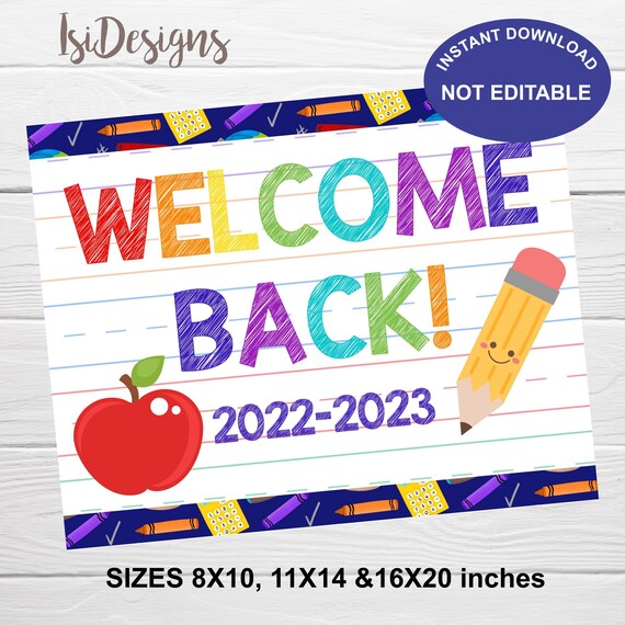 Welcome Back Printable Sign, Back to School Banner, Instant Download ...