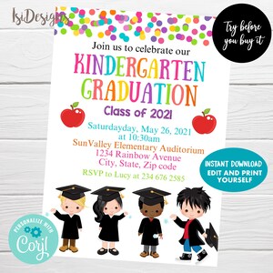 Editable Kindergarten Graduation Invitation, Graduation Ceremony ...