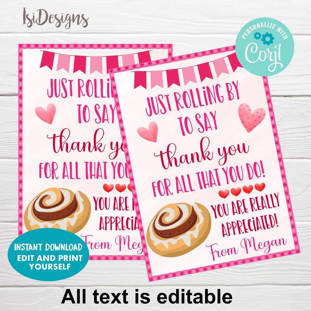 Rolling by to Say Thank You Valentine's Day Appreciation Tag, Cinnamon ...