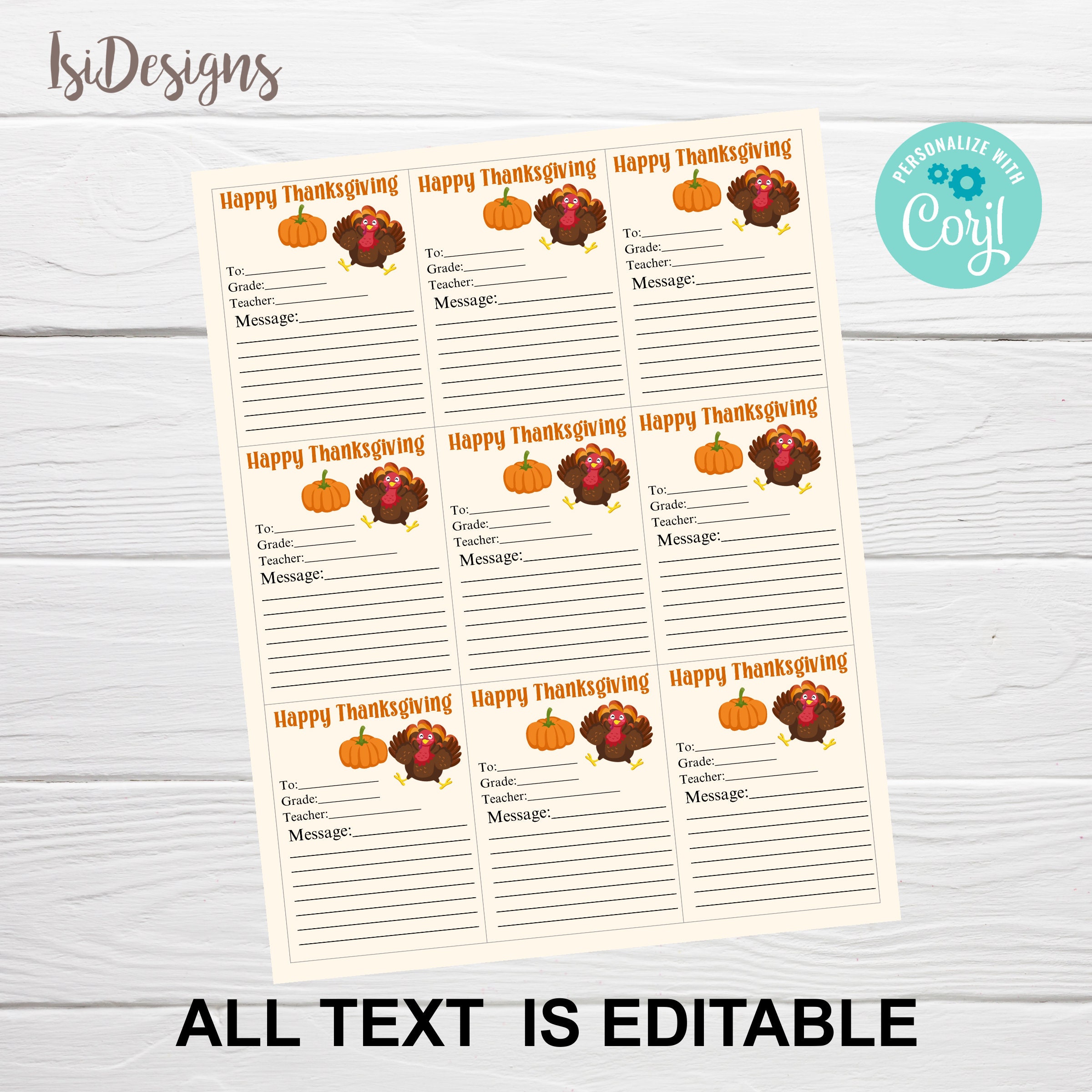 Editable Thanksgiving Turkey Candy Grams, Instant Download, PTA PTO ...