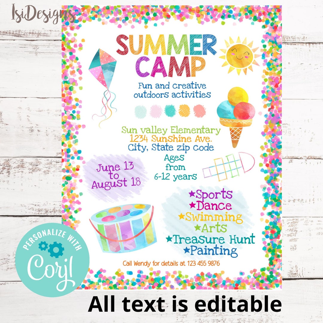 Kids Summer Camp Editable Flyer, Kids Day Camp, Summer Camp Download ...