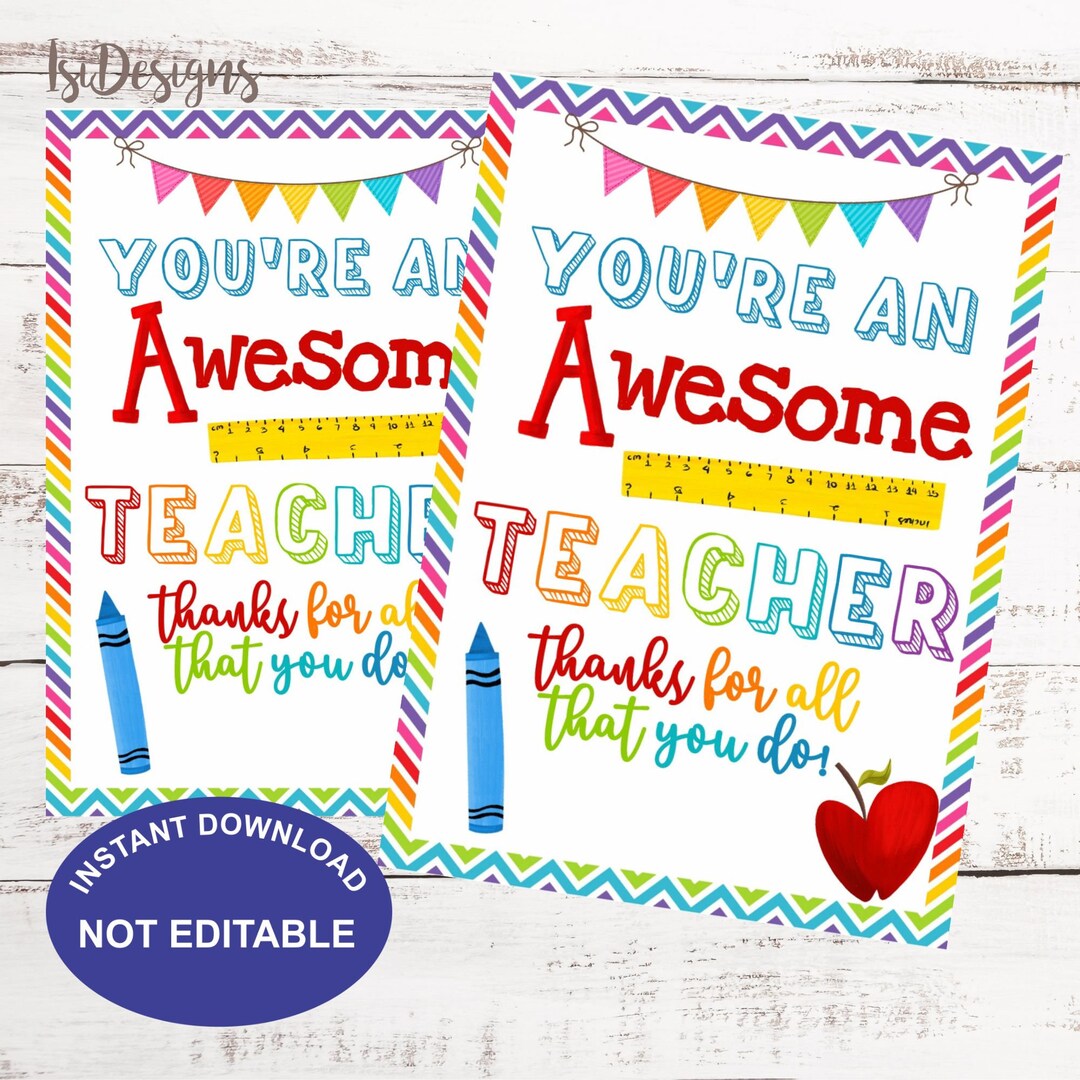 You Are an Awesome Teacher, Appreciation Gift Tag, Instant Download ...