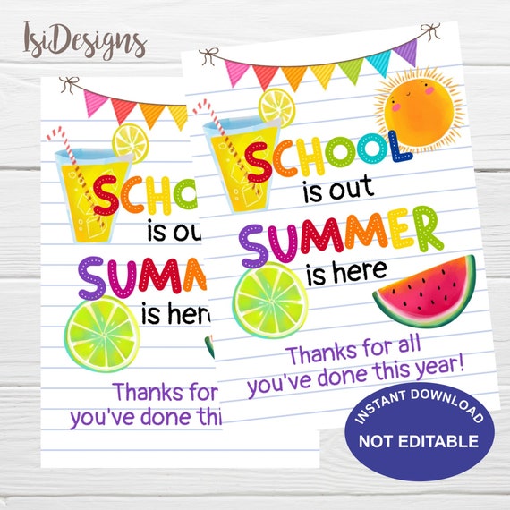 School Is Out Summer Is Here, Teacher Printable Thank You Tag, Beach ...