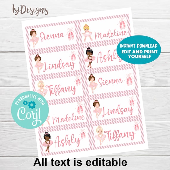 Editable Name Labels, Instant Download, Ballerina Name Tags, Back to ...