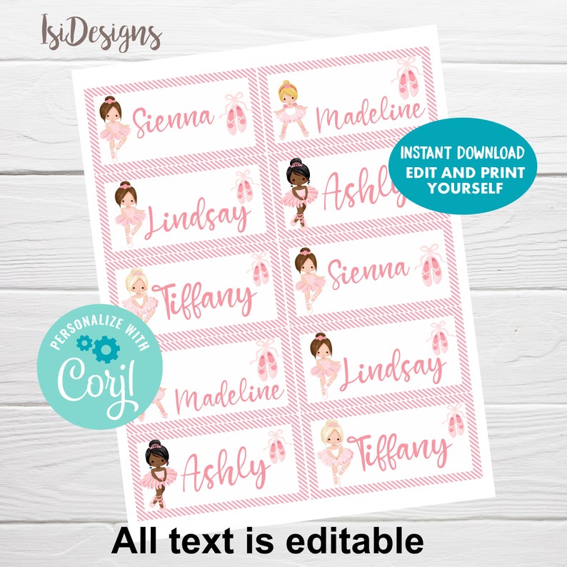 Editable Name Labels Instant Download Ballerina Name Tags - Etsy