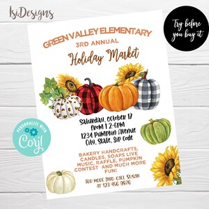 Editable Fall Holiday Market Flyer, Fall Festival Invitation, Fall ...