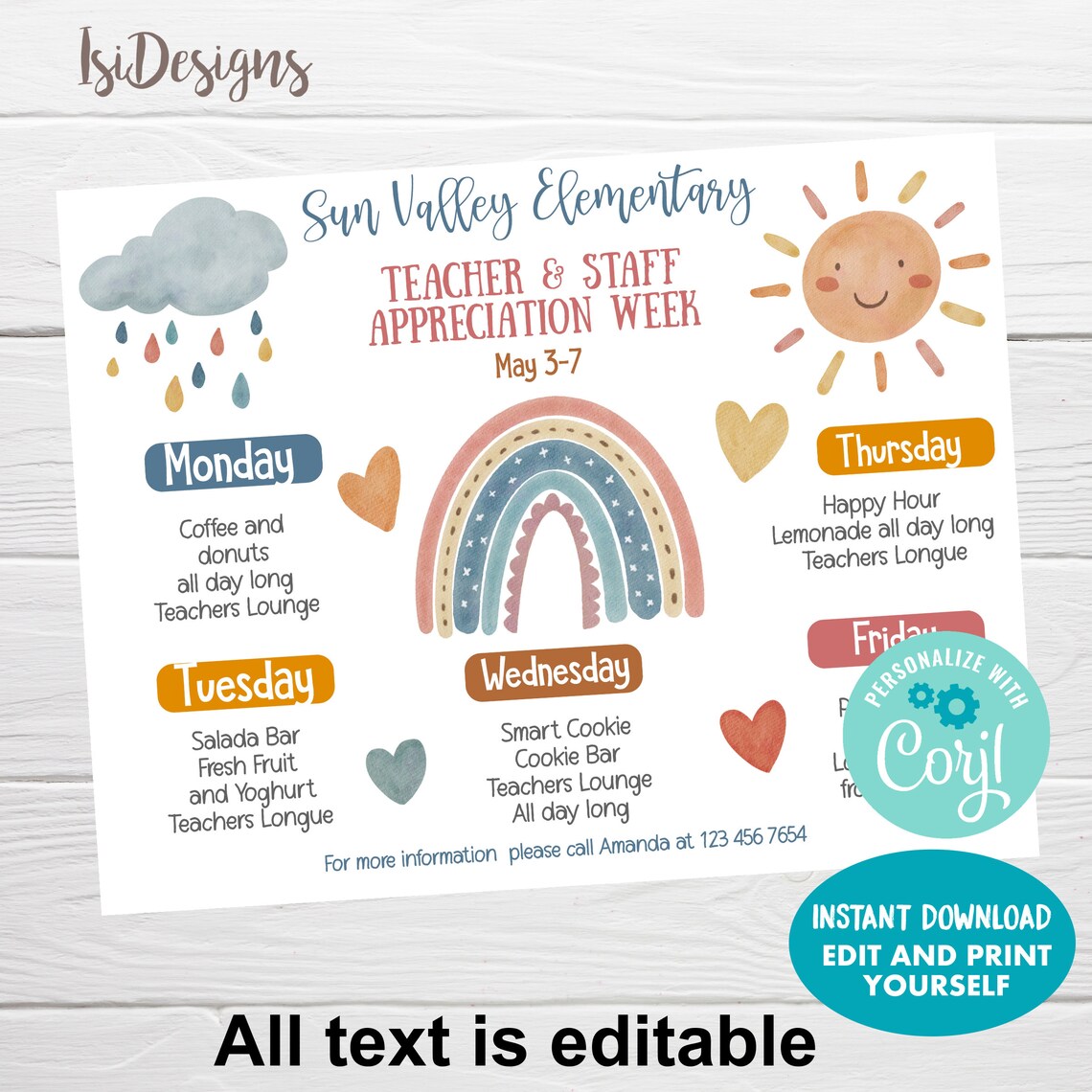 Boho Rainbow Teacher Appreciation Week Editable Bundle - Etsy