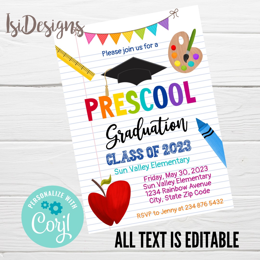 Preschool Graduation Invitation, Editable Pre-k Graduation Announcement ...