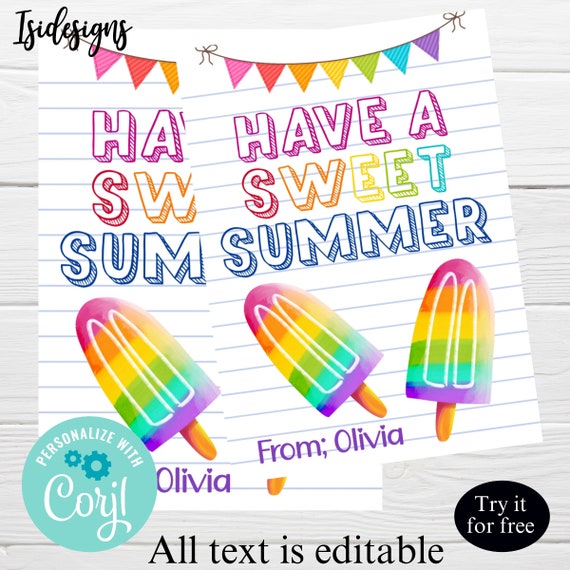 Summer Favor Tags, Instant Download, Have a sweet summer, Last day of ...