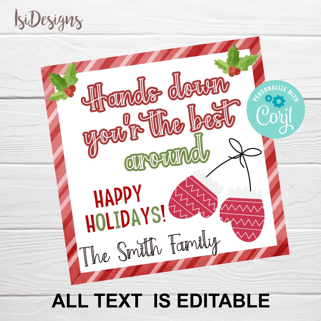 Christmas Hands Down Gift Tags, Teacher Nurse Neighbor Christmas Tags ...