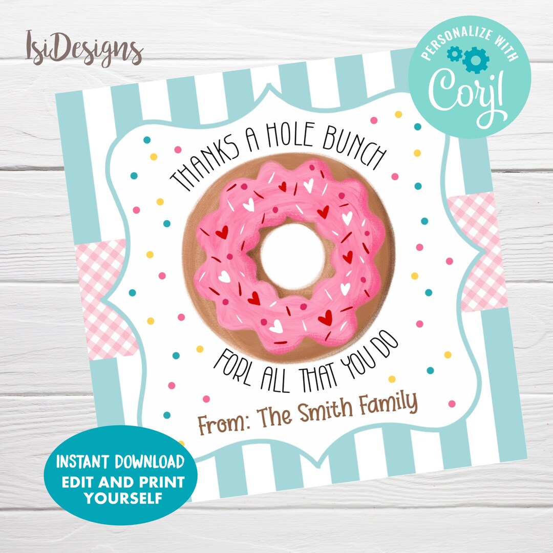 Teacher Appreciation Week Gift Tag, Donut Teacher Editable Favor Tags ...