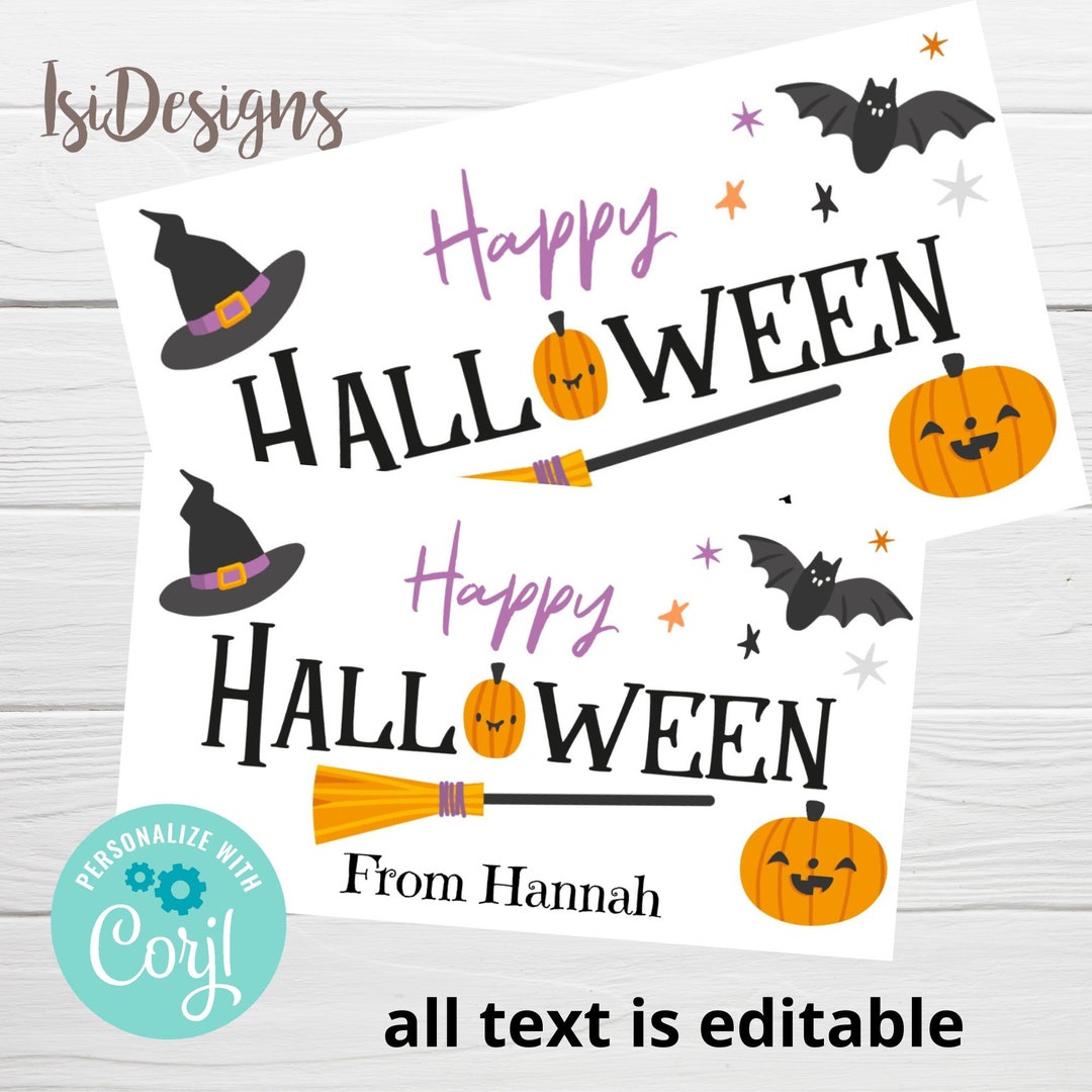Halloween Editable Gift Tags, Treat Bags, Halloween Party Favor, School ...