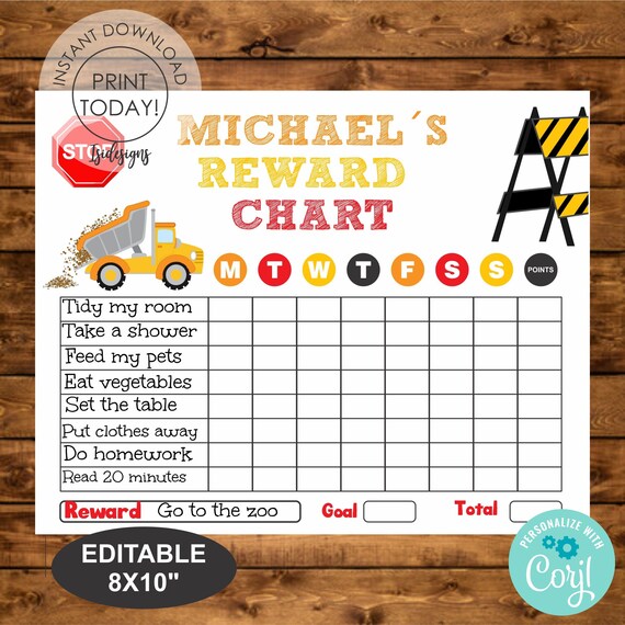 Reward chart for boys, editable dump truck responsibility chart ...