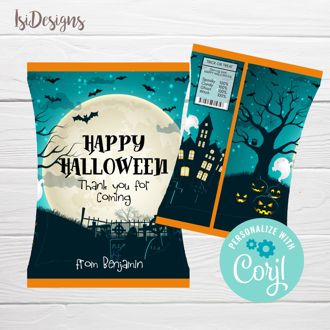 Halloween Chip Bag, Instant Download, Editable Trick or Treat Chip Bag ...