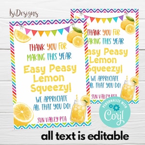 Teacher Week Editable Tags, Easy Peasy Lemon Squeezy Tags, Instant ...