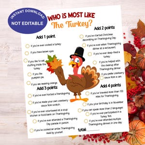 Who is Most Like the Turkey | Thanksgiving Game | Fun Printable for ...