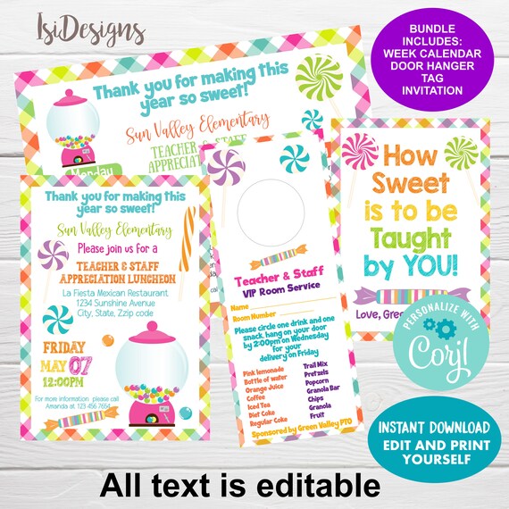 Editable Teacher Appreciation Week Bundle Instant Download | Etsy