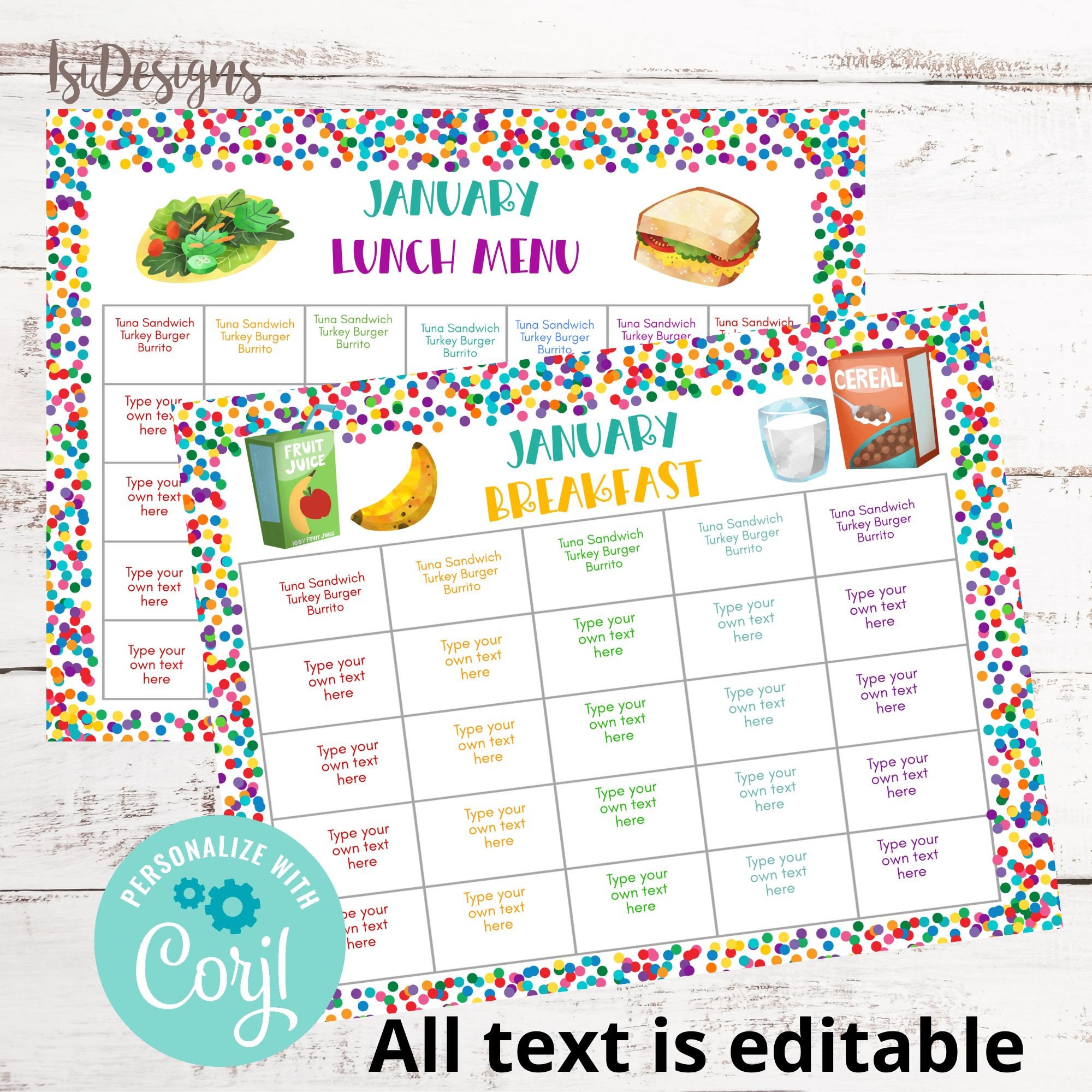 Downloadable School Lunch Menu Templates