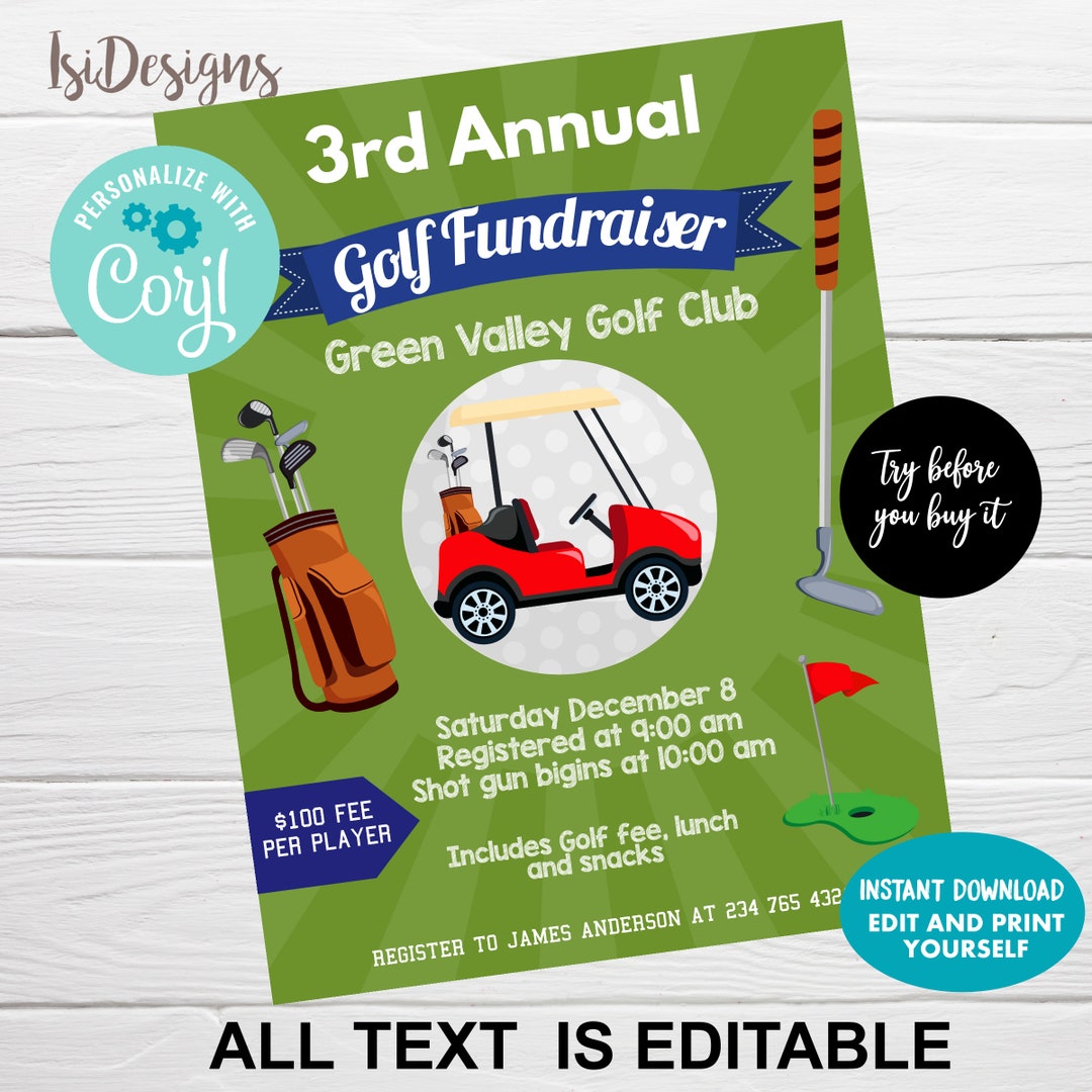 Golf Tournament Fundraiser Flyer, EDITABLE Event Flyer, Instant ...