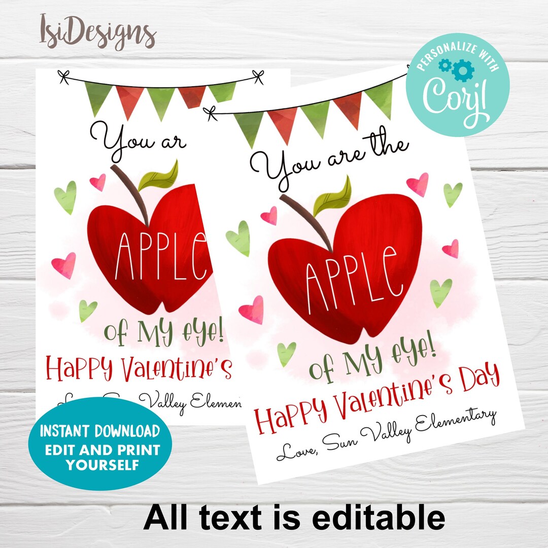 Valentine's Day Apple Gift Tags, You're the Apple of My Eye, Teacher ...