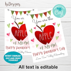 Valentine's Day Apple Gift Tags, You're the Apple of My Eye, Teacher ...