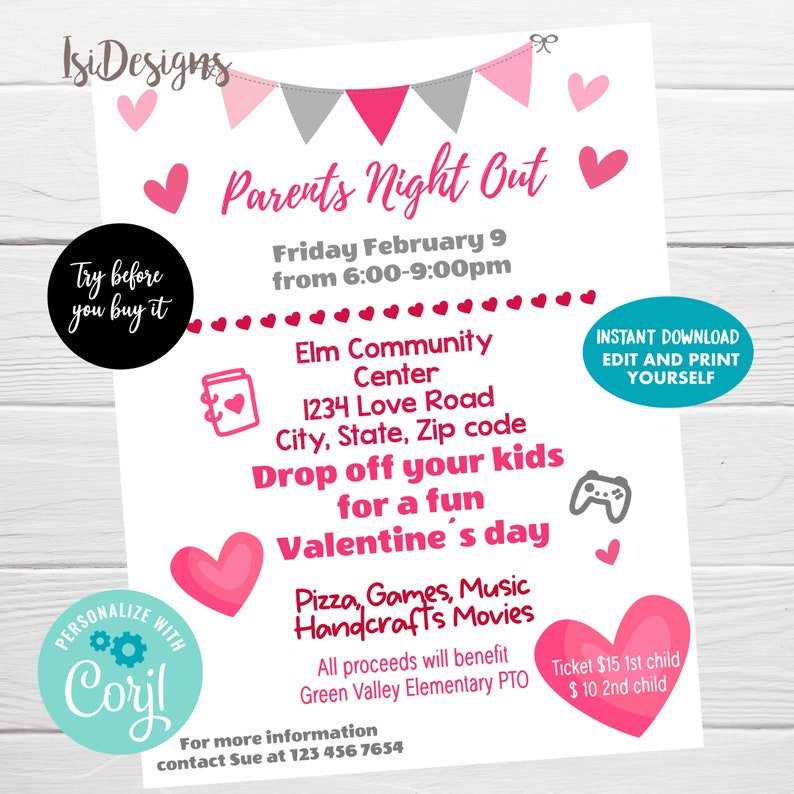 Editable Valentine's Parent's Night Out Flyer Instant - Etsy