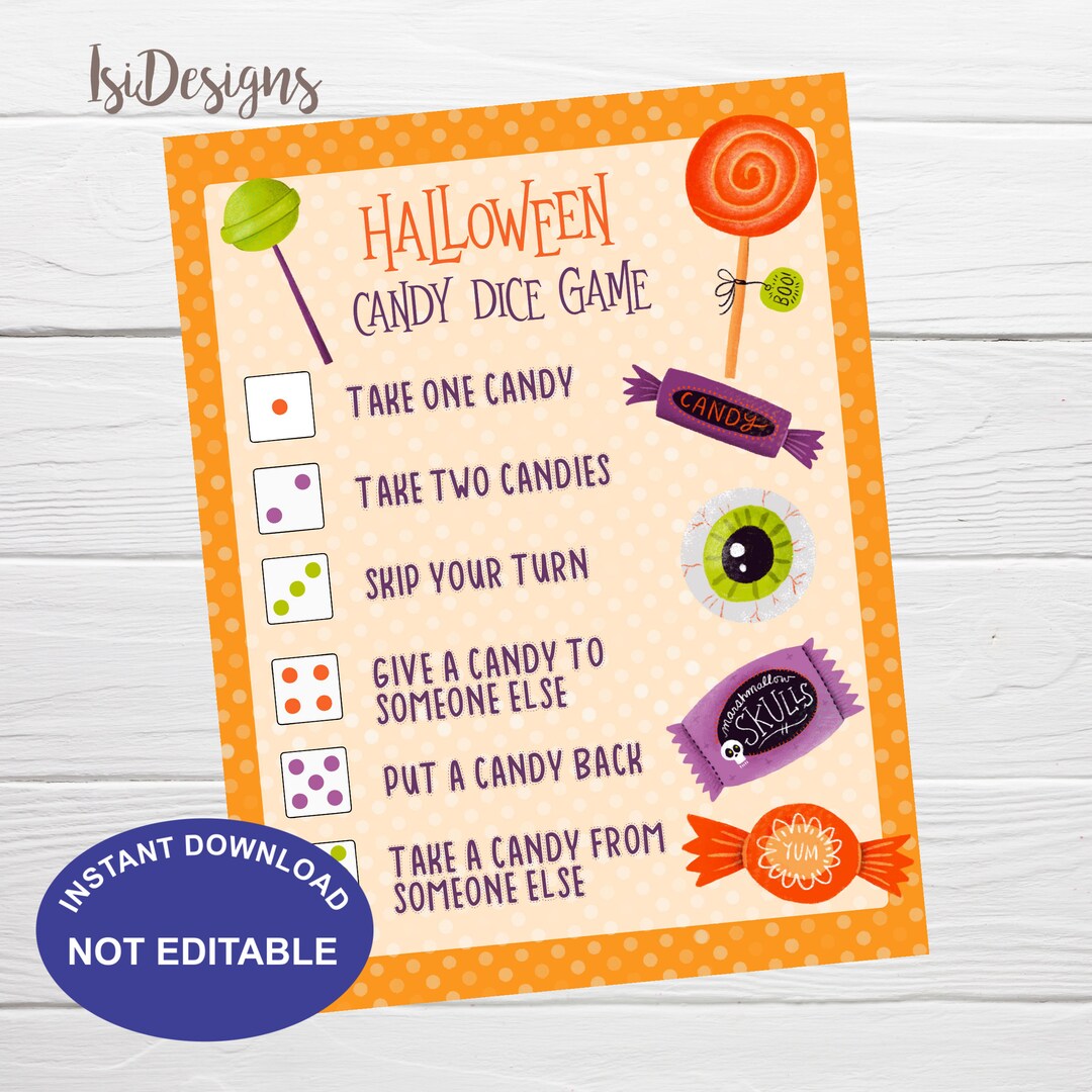 Halloween Candy Dice Game, Fun Printable for Parties, Instant Download ...