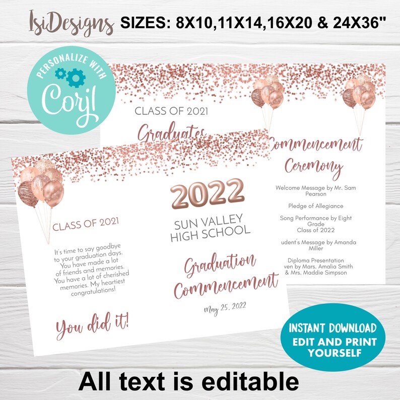 Rose Gold Graduation Ceremony Program Editable Template - Etsy