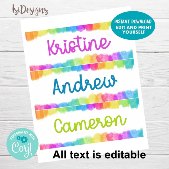 Rainbow Student Desk Plates, Editable Classroom Name Decor, Instant ...
