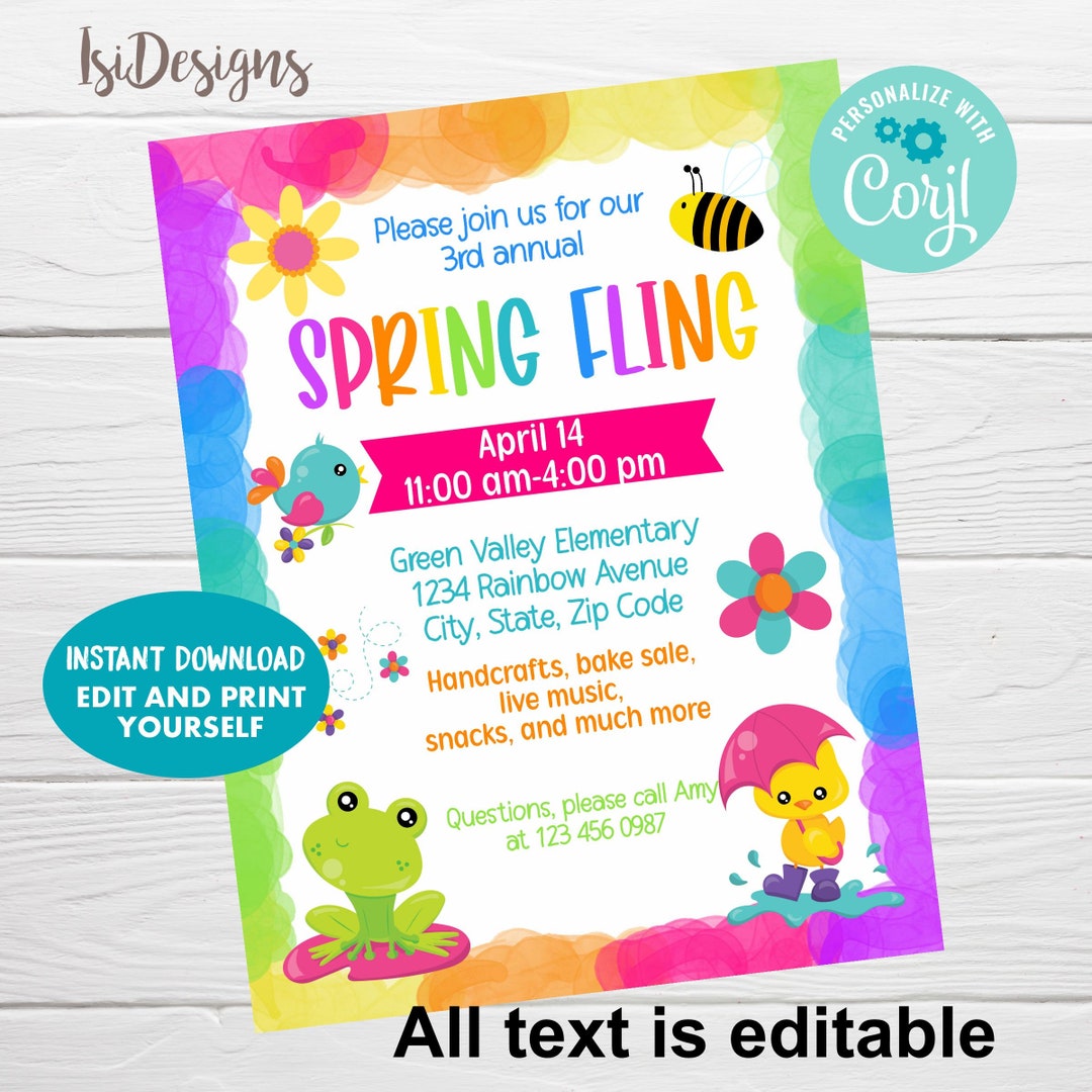 School Craft Fair Flyer, Spring Fling Invitation, Spring Craft Show ...