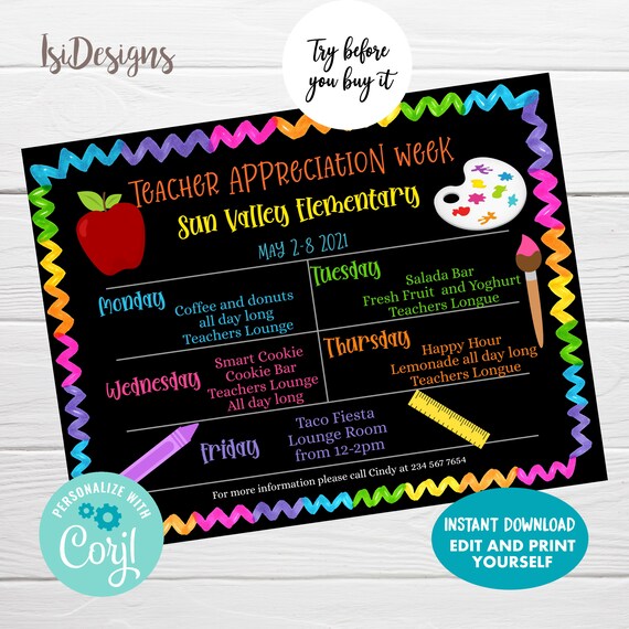 Editable Teacher Appreciation Week Flyer, Instant Download, Week ...