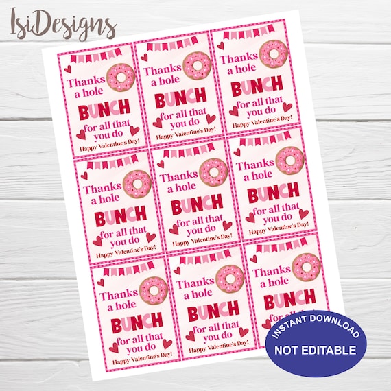 Valentine's Day Appreciation Printable Tags, Instant Download, Thanks a ...