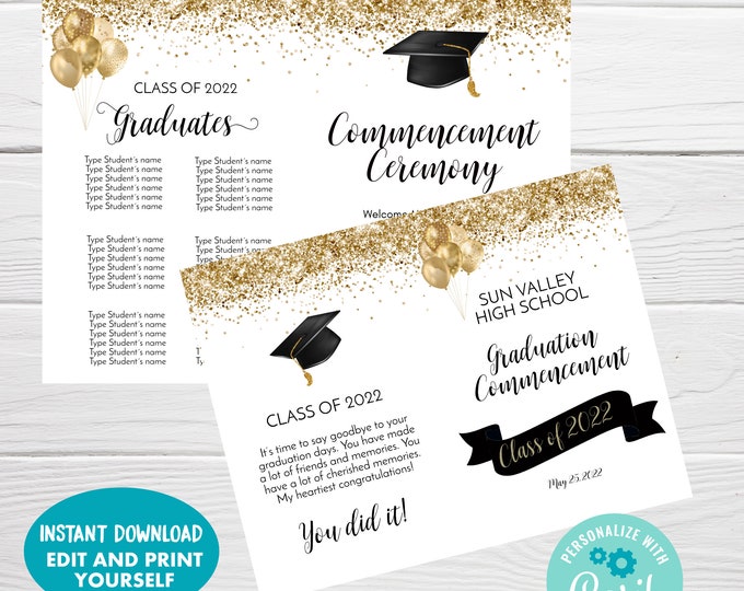 Graduation Ceremony Program Template, High School Graduation College ...