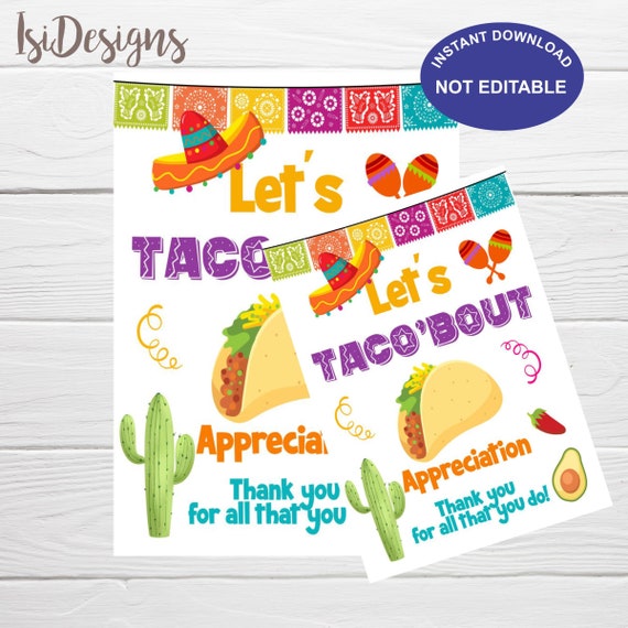 Printable Taco Gift Tag Staff, Teacher Appreciation Favor Tag, Staff ...